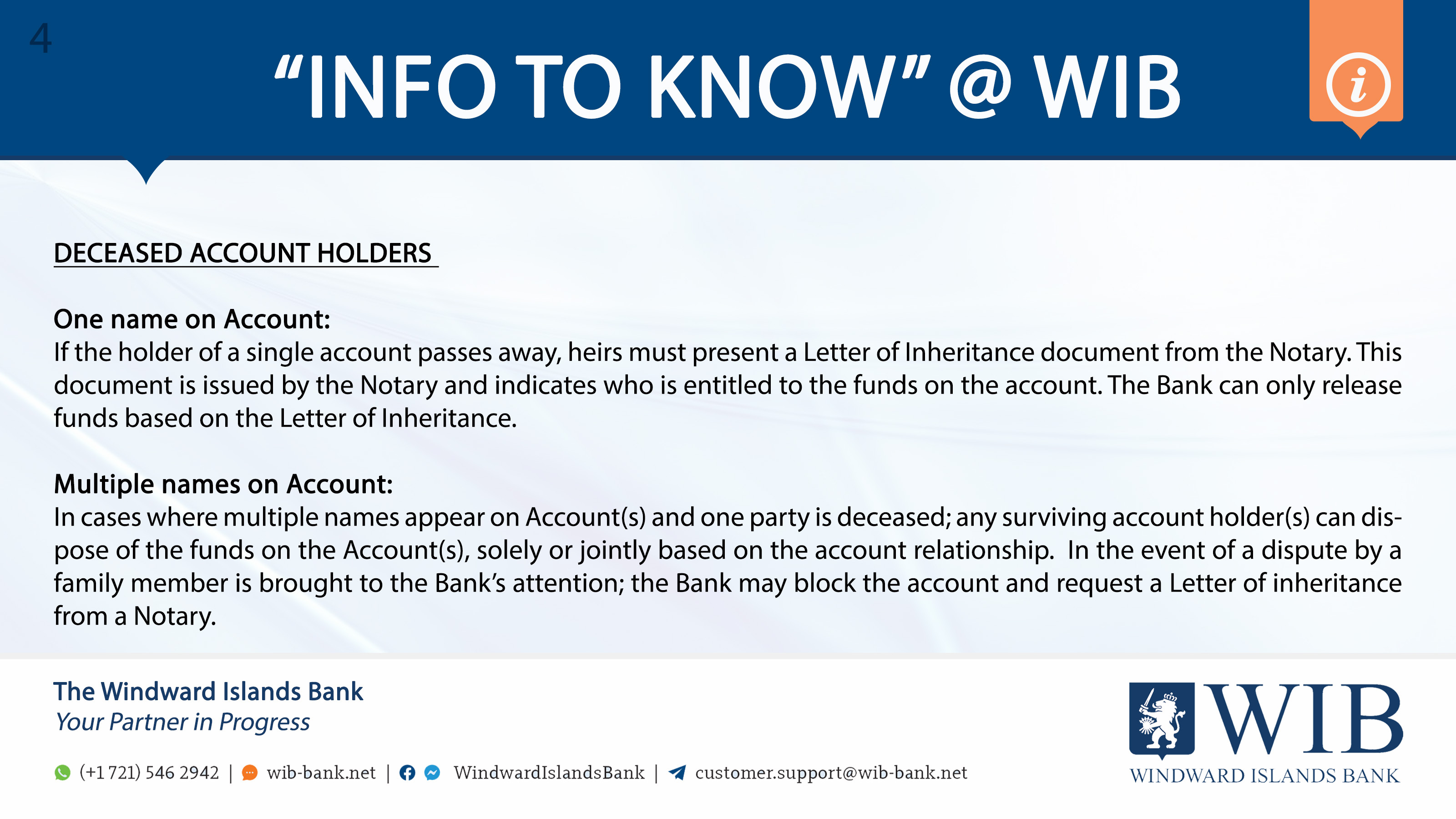 Info to know 4 - Deceased Account Holders - The Windward Islands Bank