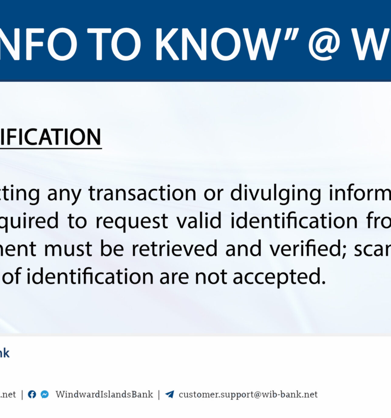 Info to know 1 - identification - The Windward Islands Bank