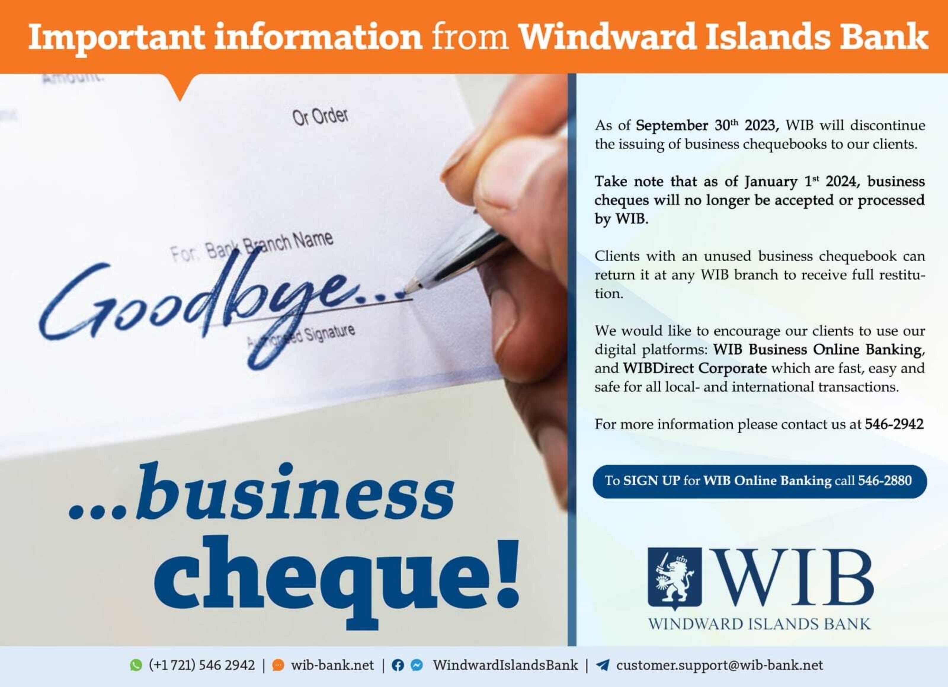 Goodbye Business cheques! - The Windward Islands Bank